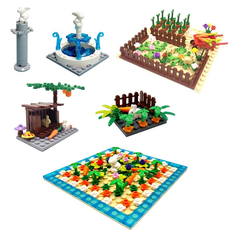 Moc Animal Farm Building Blocks Rabbit House Carrots Plant Grass ...