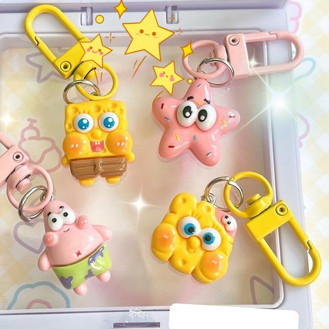 1pc Cute Keychain SpongeBob Patrick Star Keyring Mini Cartoon Small ...