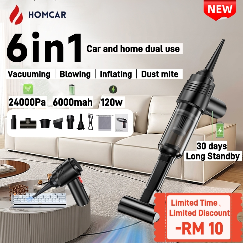 Homcar 6 in 1 Cordless Car Vacuum Cleaner 24000Pa Wet Dry Mini Vacuum ...