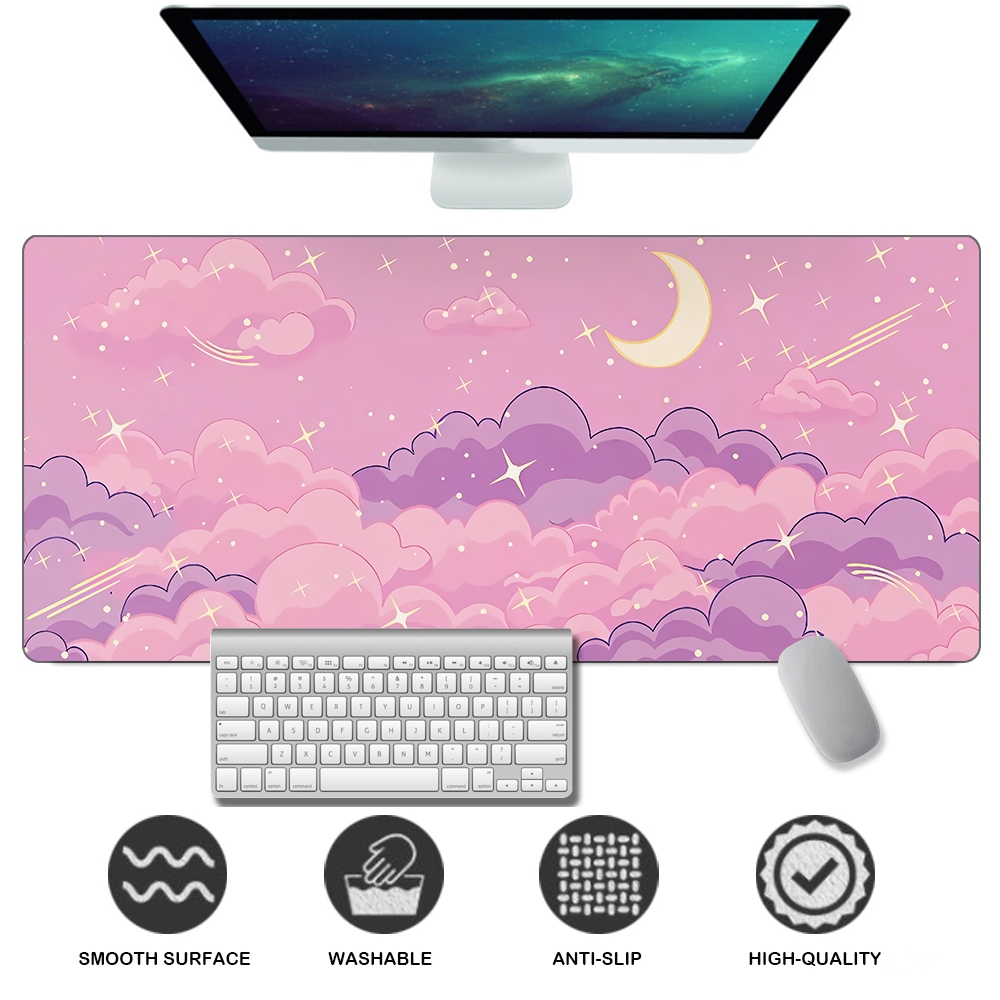 Pink Skyscape Mousepad Extended Mousepad Large Gaming Mousepad Stitched ...