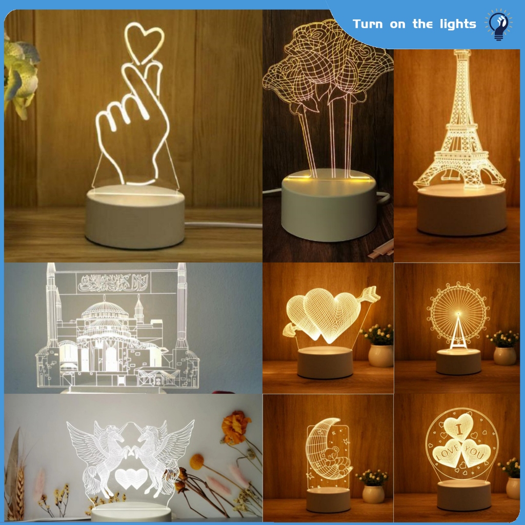 Creative 3d night light guitar table lamp button switch bedroom study ...