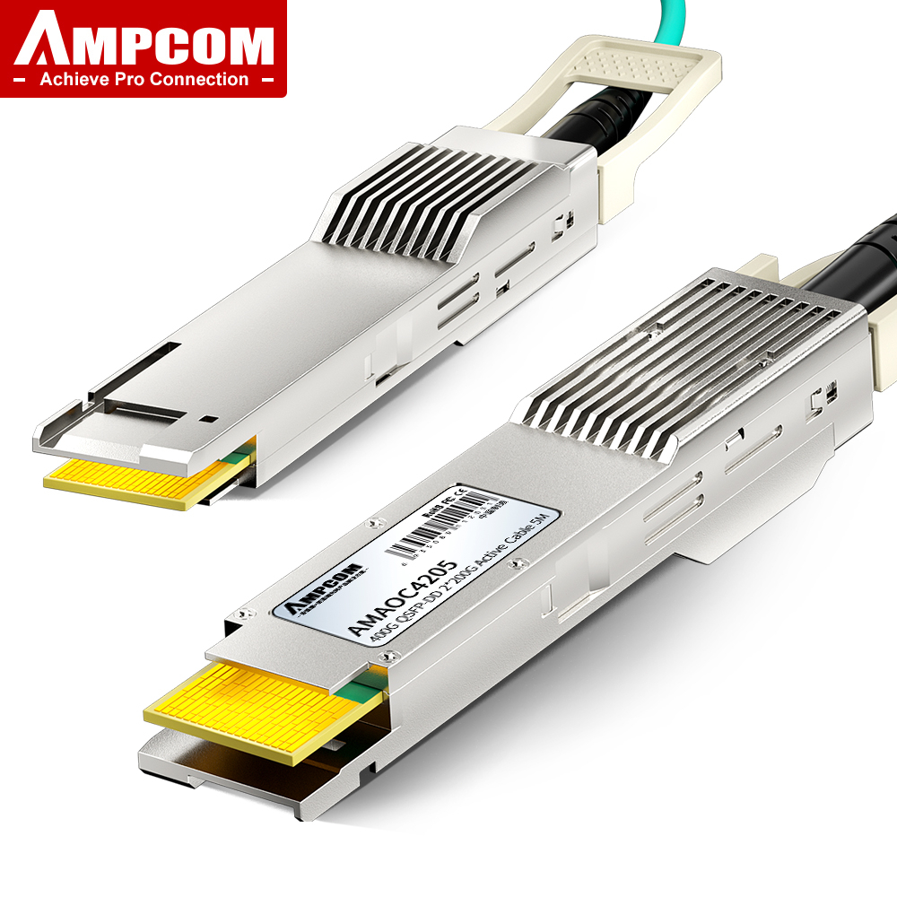 AMPCOM 400G QSFP-DD to 2x200G QSFP56 Breakout Active Optical Cable, AOC assembly for Cisco ...