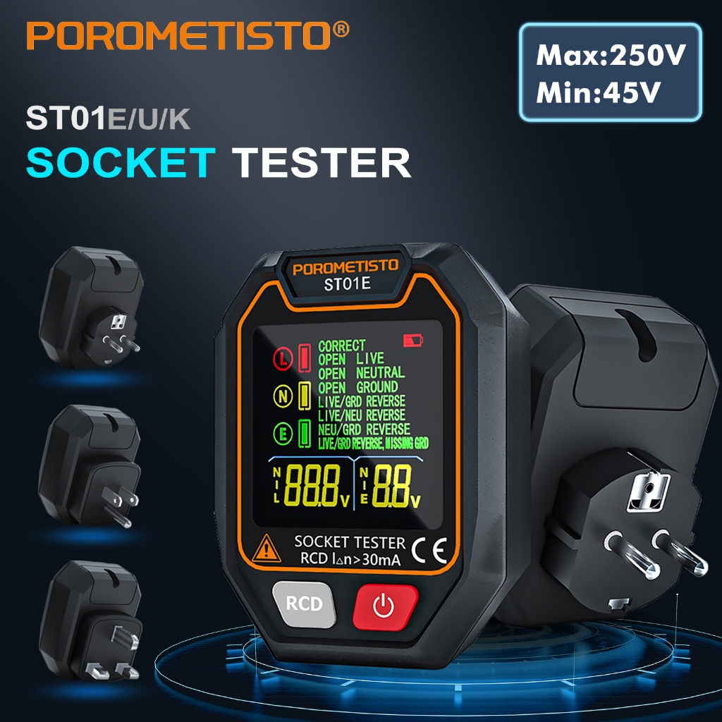 POROMETISTO ST01 Digital Socket Tester Pro Voltage Test RCD/GFCI Socket ...