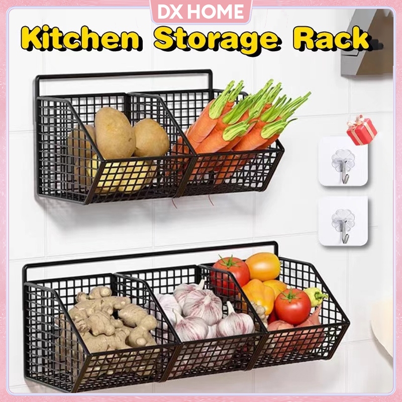 Wall Mounted Garlic Onion Storage Basket Spice Shelves Seasoning Rack ...