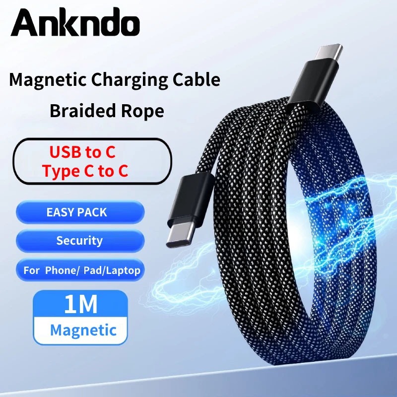 Ankndo Magnetic Fast Charger Cable USB C To C for iP 15 66W Type-C To C ...