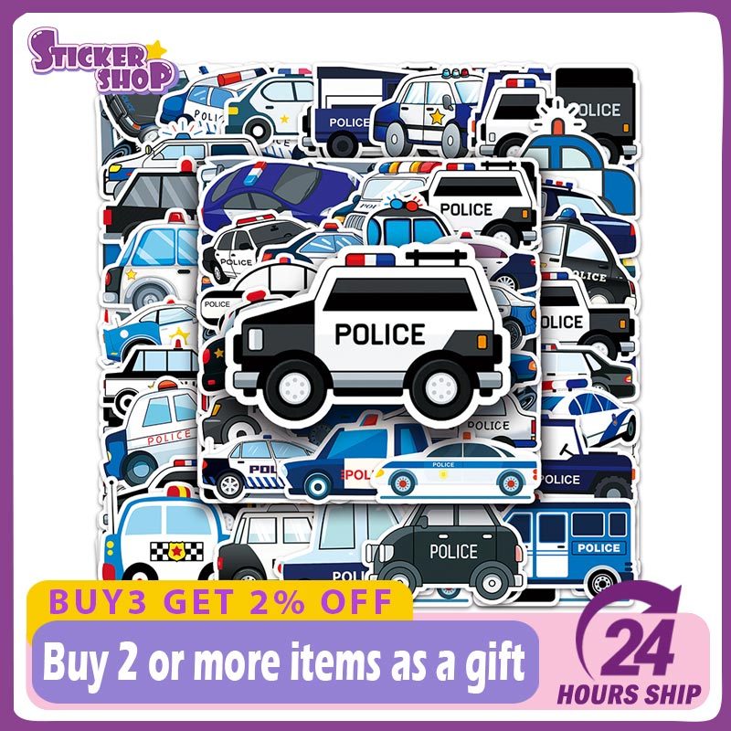 50PCS Cute Cartoon Police Car Graffiti Waterproof Sticker Decorative ...