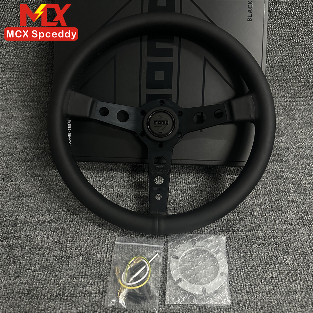 Black Edition Momo Prototipo Racing Sports Steering Wheel 14inch 350mm Real Leather Flat ...