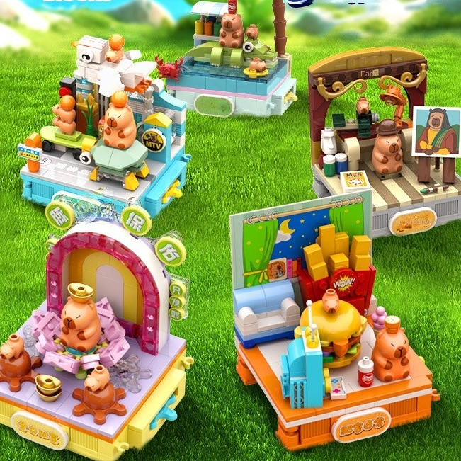 Building blocks capybara cartoon anime tide play gift aquarium dolphin ...