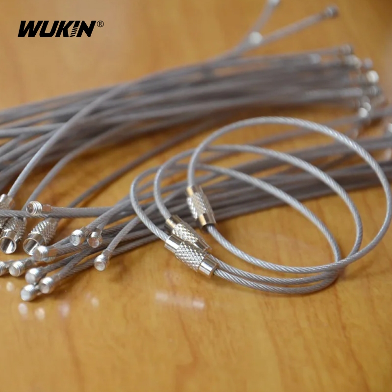Dia 1.5-2mm EDC Keychain Tag Rope Stainless Steel Wire Cable Loop Screw ...
