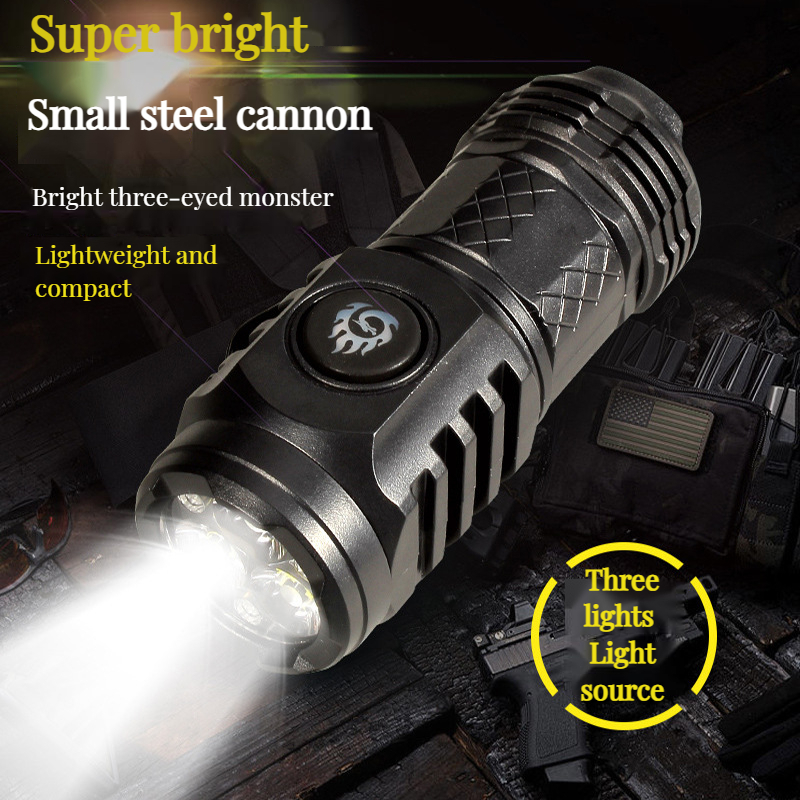 Multi functional mini super bright three eye small flashlight with USB ...