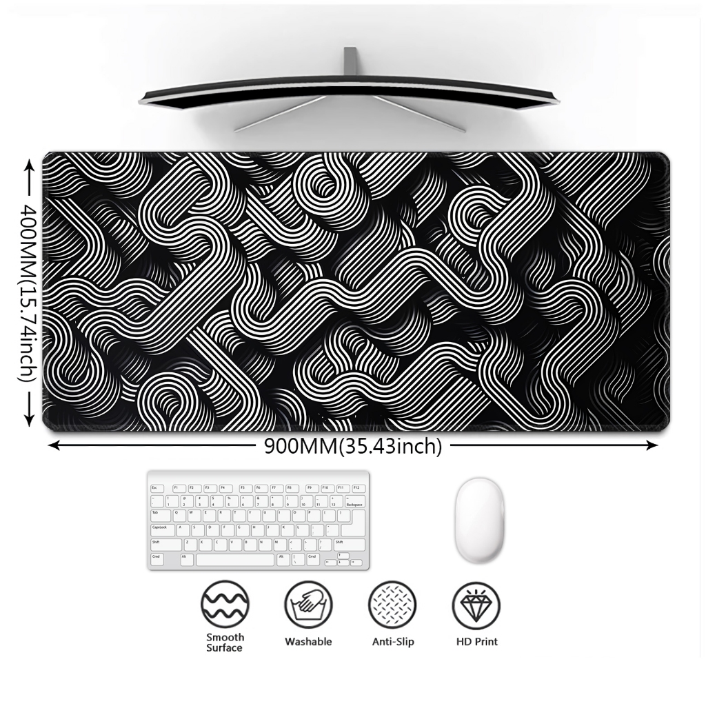 Mouse Pad Gaming Desk Mat Black White Line Art Waterproof Anti-Slip ...