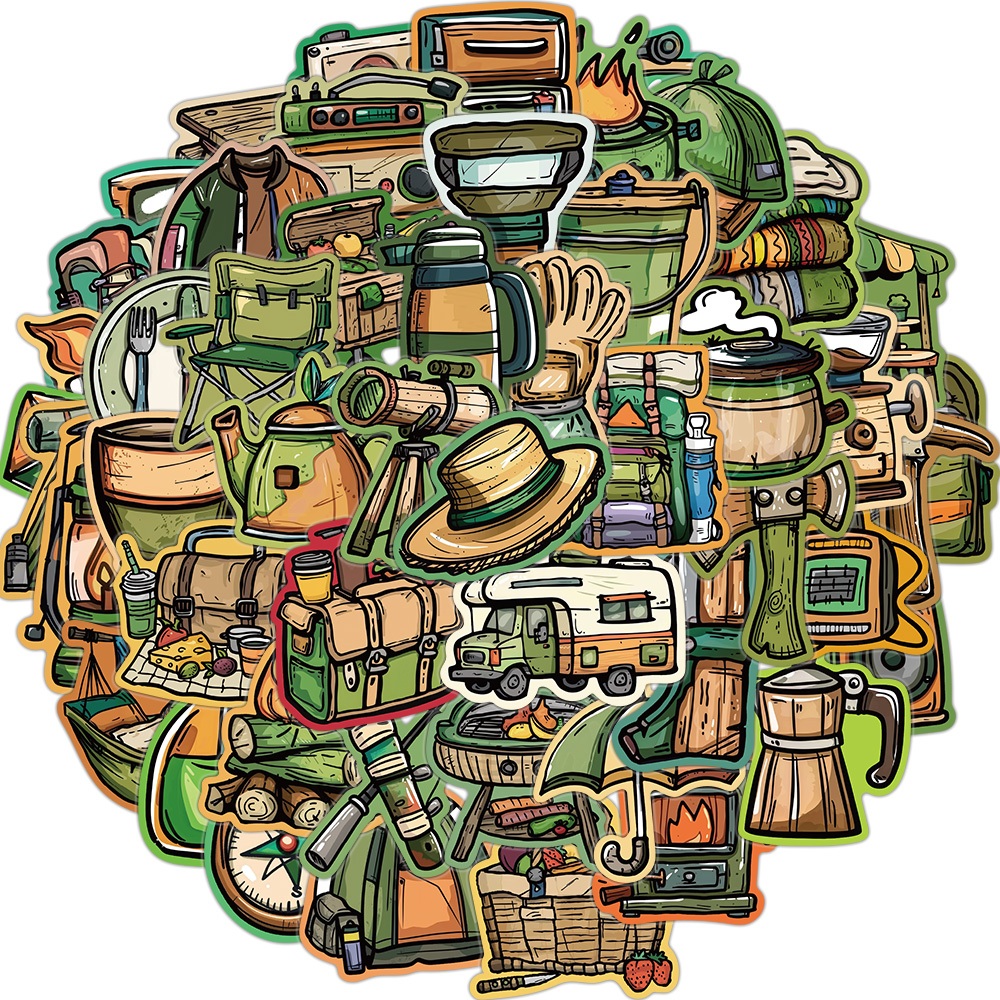 [Large Sticker]50pcs Outdoor Camping Stickers Forest Adventure DIY Toy ...