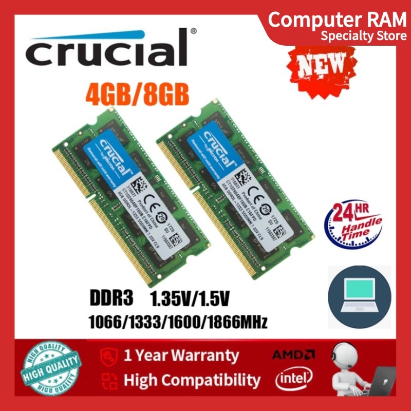 【Fast Shipping】Crucial 4GB/8GB DDR3/DDR3L Notebook Memory RAM SODIMM 1066/1333/1666/1866MHz ...