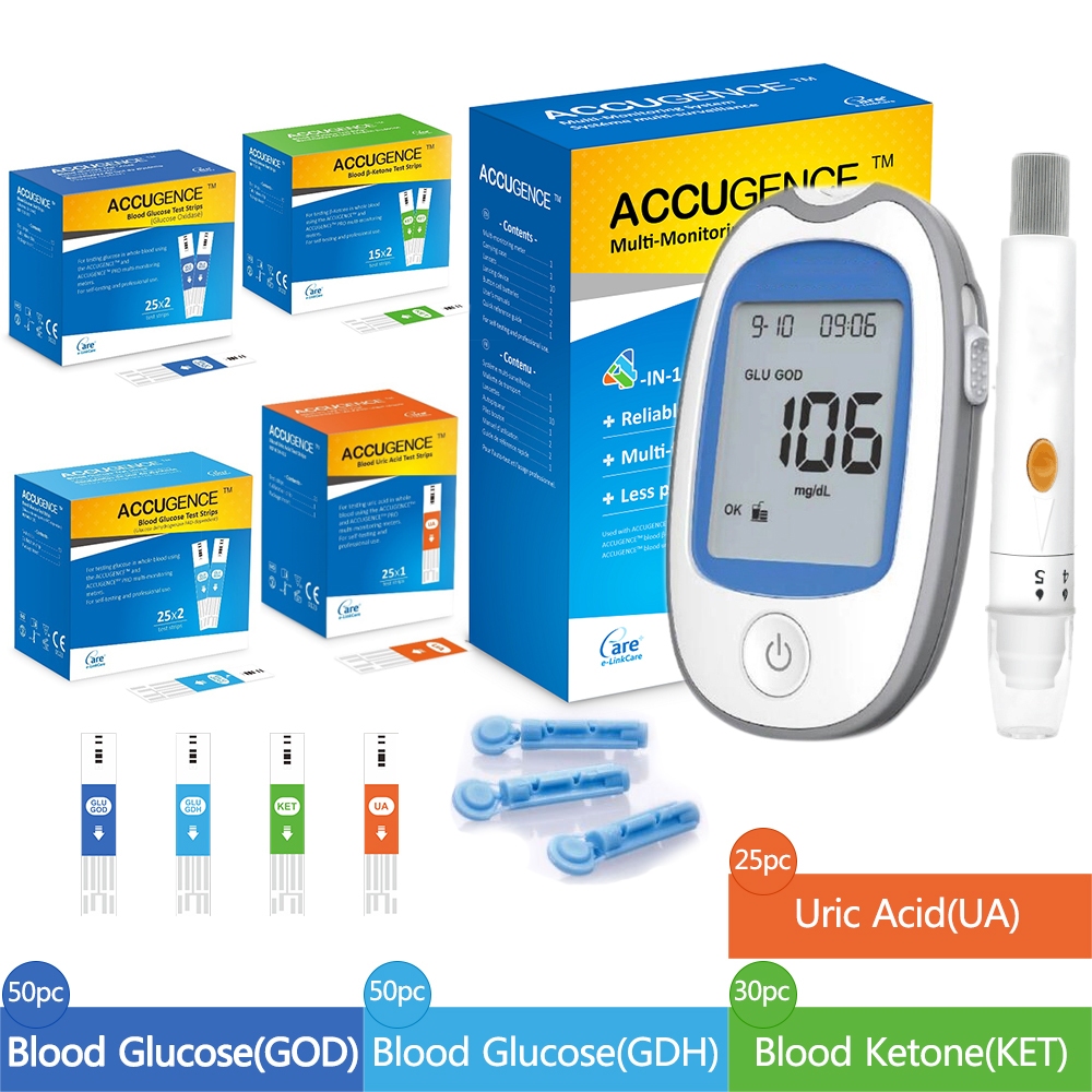 ACCUGENCE 4 in 1 Multi function Blood Glucose meter Uric acid meter ...