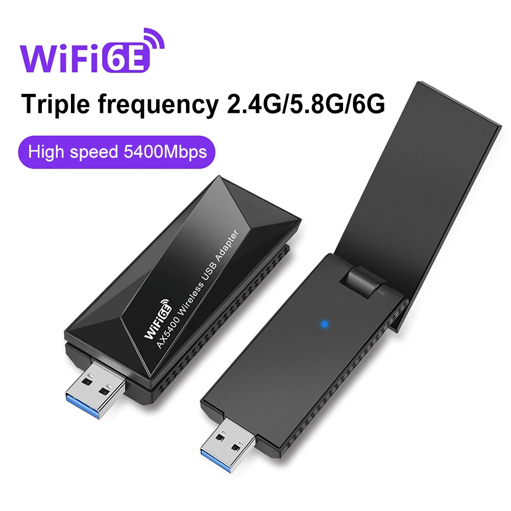 5400Mbps WiFi 6E Network Card USB 3.0 WiFi Adapter Tri-Band 2.4G 5G 6G WiFi Receiver Dongle For ...