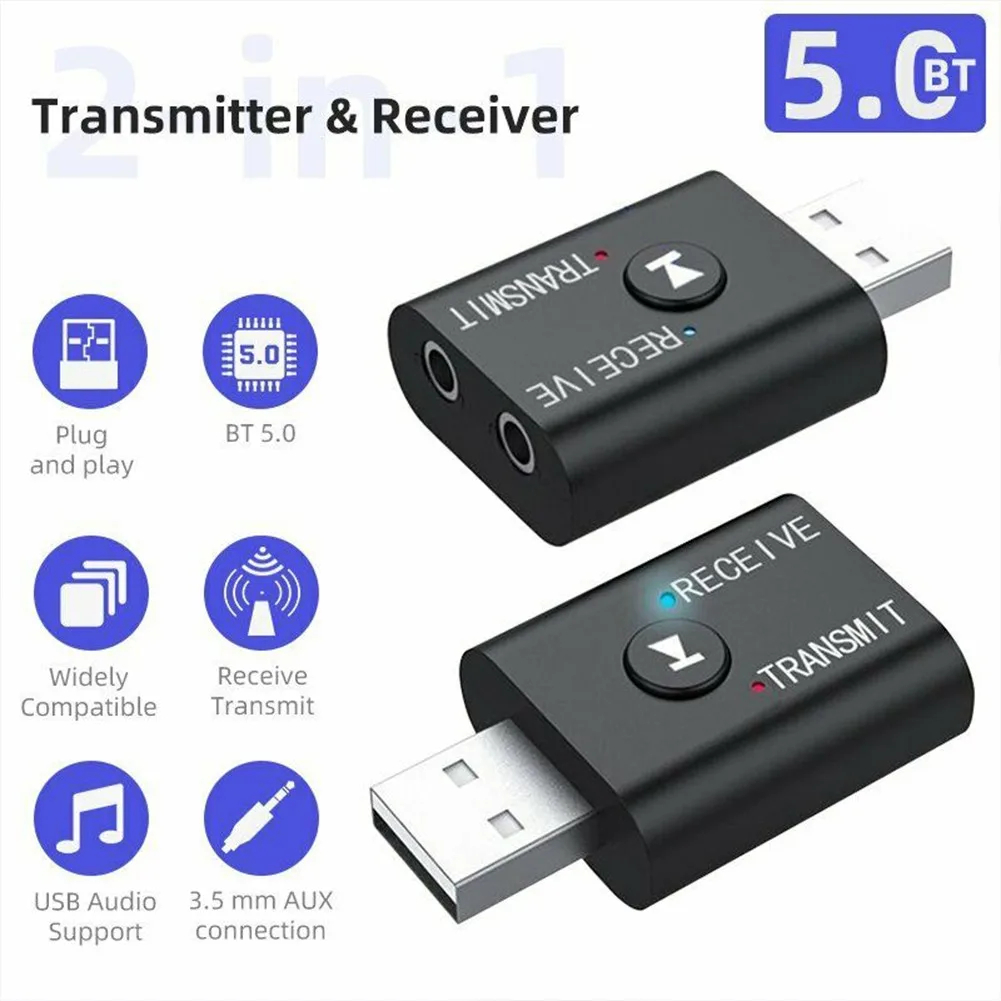 USB 5.0 Bluetooth Audio Receiver Transmitter Adapter AUX 3.5mm Audio 2 ...