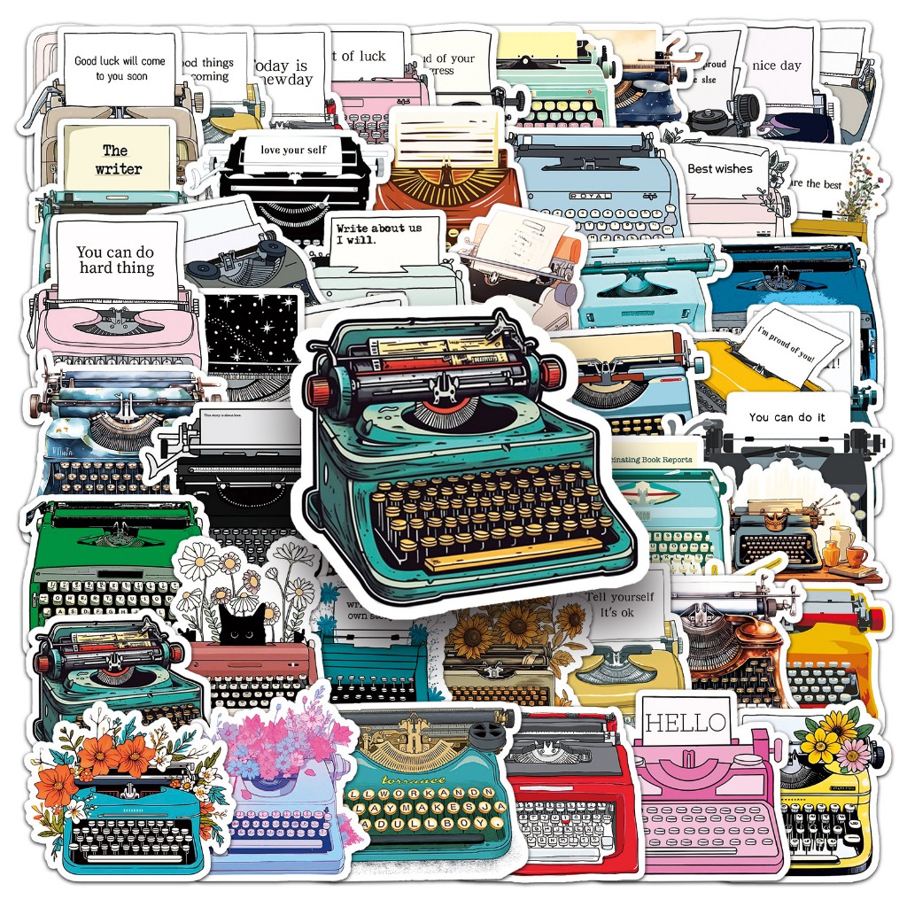 Retro 50 Piece Typewriter Stickers Waterproof DIY For Phones Laptop Car ...