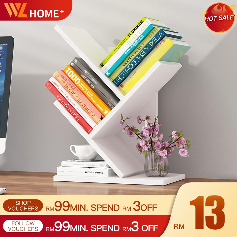 Book Rack Desktop Organizer Table Top Rack Tree Shape Storage Rack Book ...
