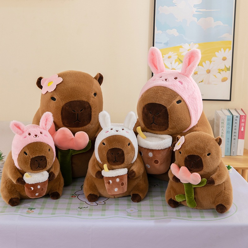 Capybara Cute Milk Tea Hug Flower capybara capybara Doll Plush Toy Doll ...