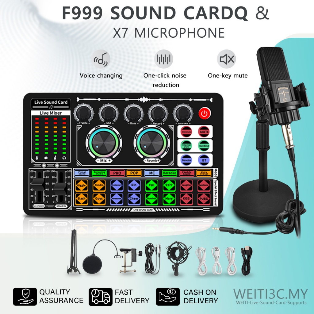 【Penjual Tempatan】F999 Sound Card With Condenser Wireless Microphone ...