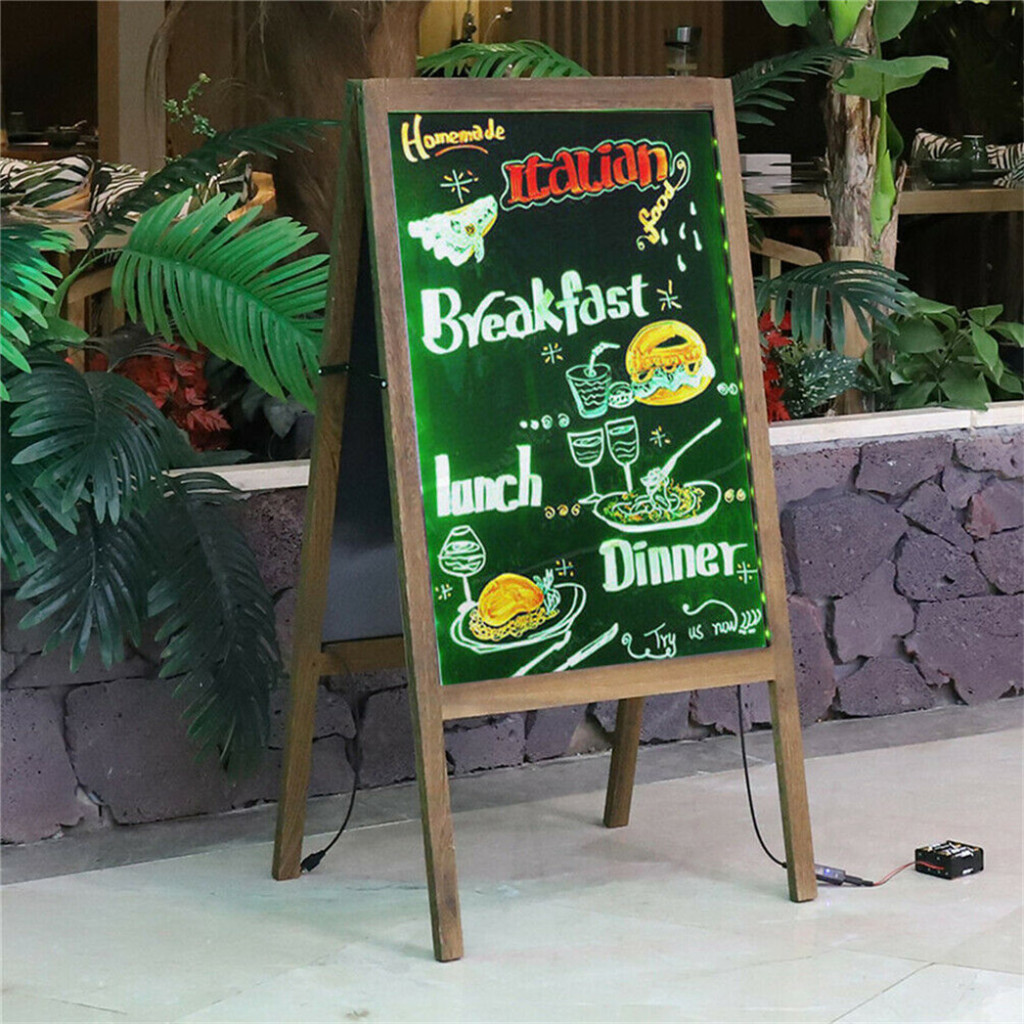 Double Sided Chalkboard Standee/Menu Board with LED Lights for Coffee ...