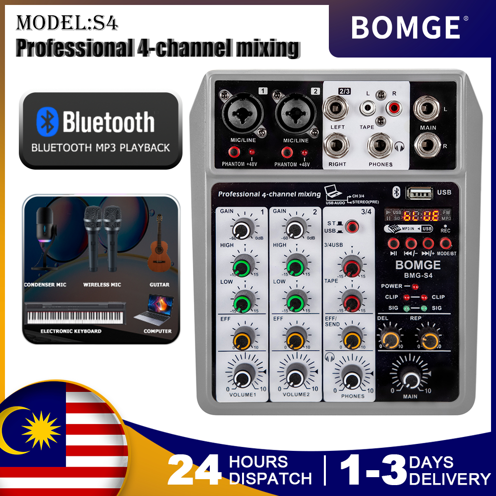 BOMGE Professional Audio Mixer, Sound Board Mixing Console with 4 Channel Digital USB Bluetooth ...