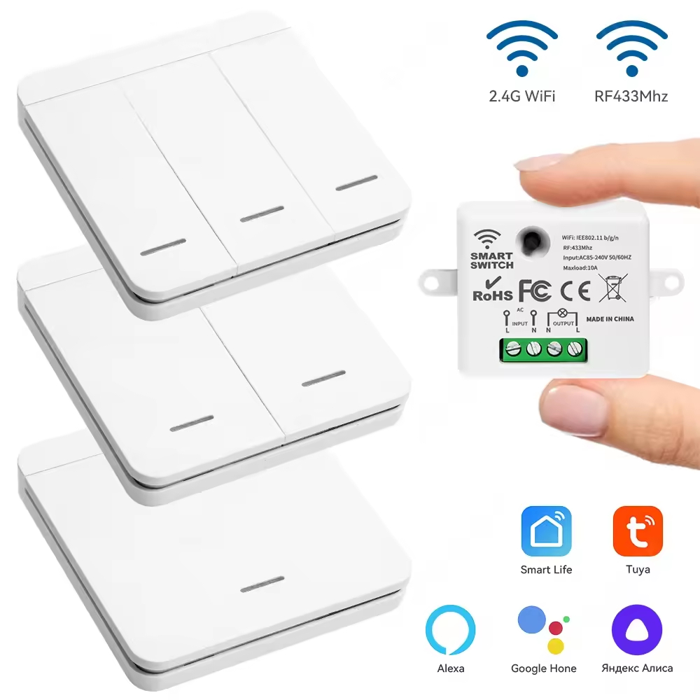 Tuya Wifi Smart Home Switch Mini intelligent RF433MHz Battery Wall ...