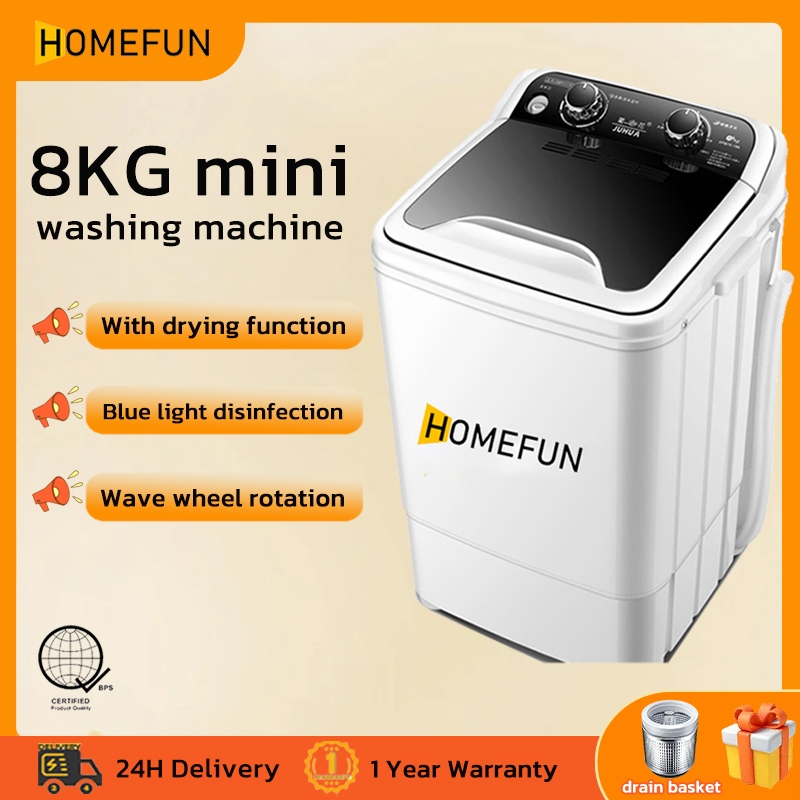【HOMEFUN】Washing Machine-8KG washing and drying blue light disinfection mini washing machine ...