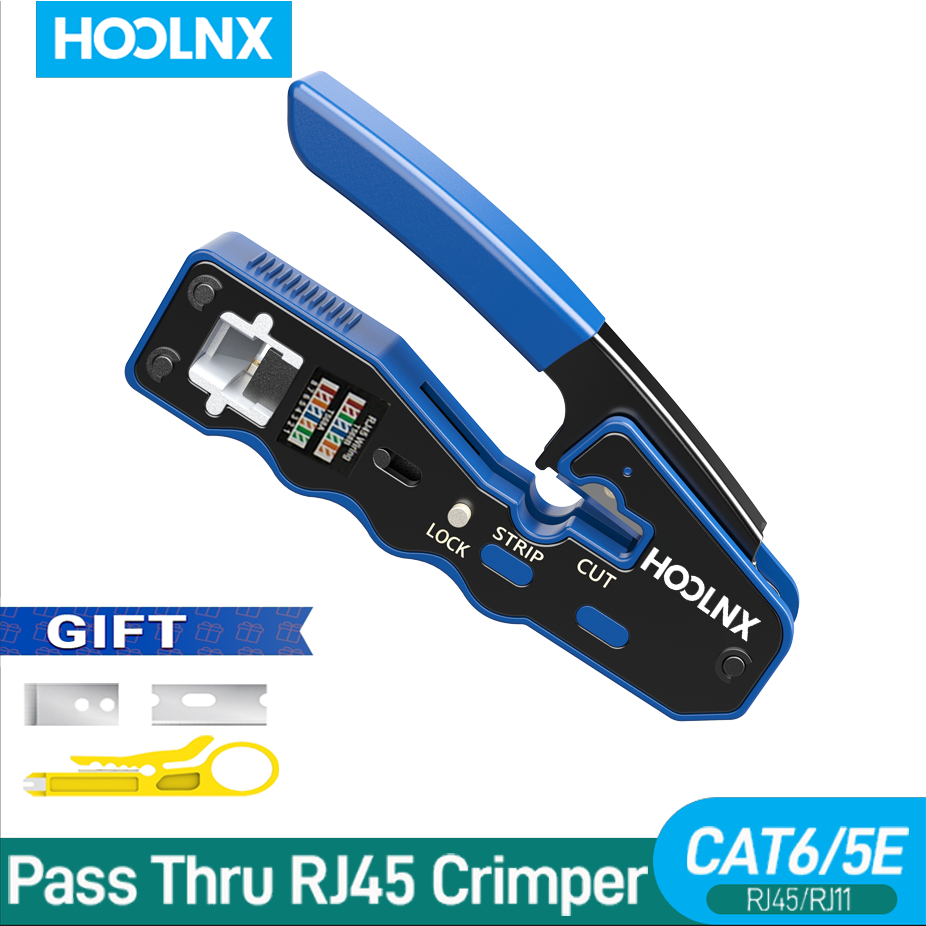 Hoolnx Rj45 Crimper Tool Pass Through Crimping Tool For Cat6 Cat5e Cat5 Pass Thru Ethernet