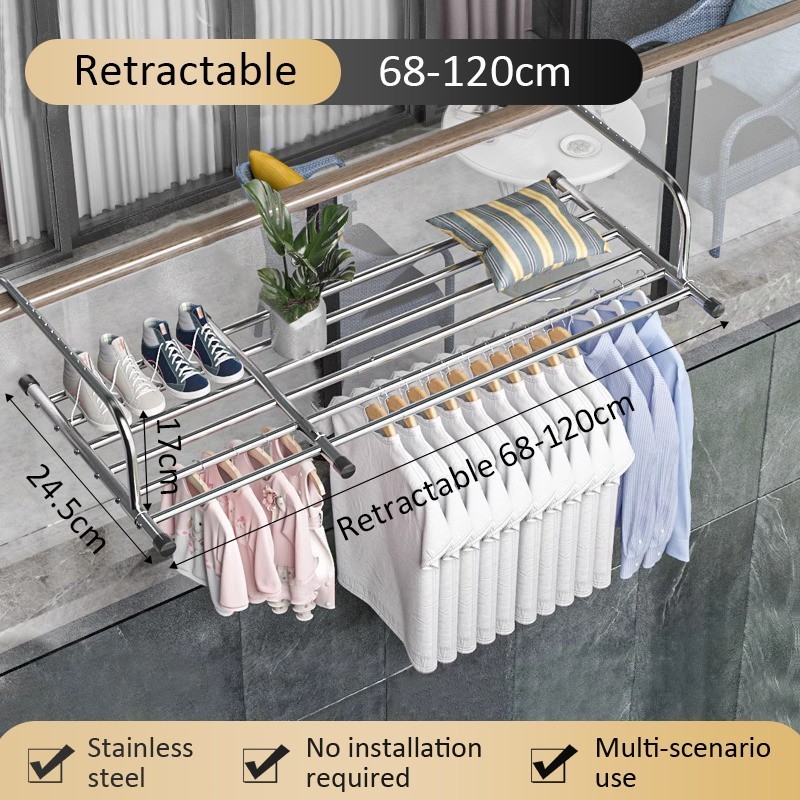 Stainless Steel Foldable Towel Hanger Extendable Balcony Clothes Hanger ...