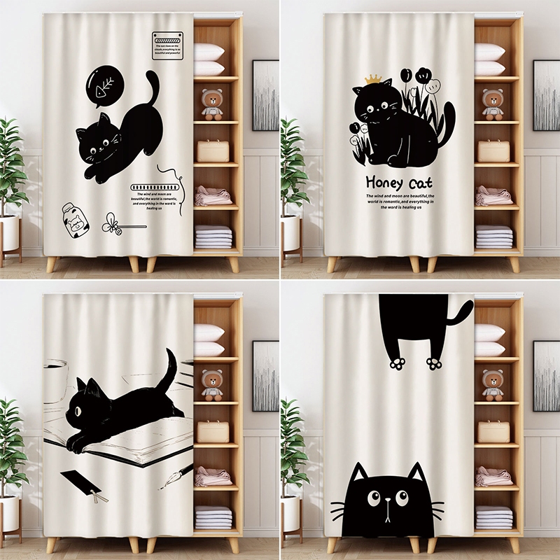 Wardrobe Blocking Curtain Doorless Cabinet Anti-dust Curtain Bookcase ...