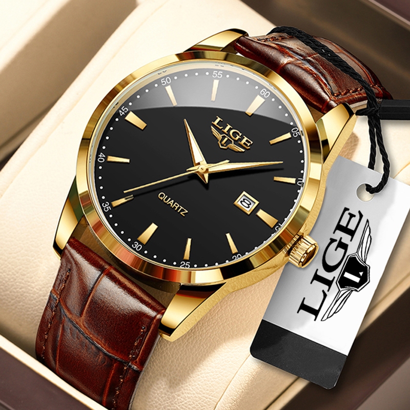 LIGE Men Watch Original Waterproof Simple Couple Watch Luminous Leather ...