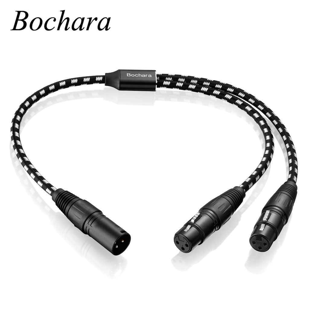 Bochara 50cm Braided XLR Male to Dual Female 3pin Y Splitter Cable Dual ...