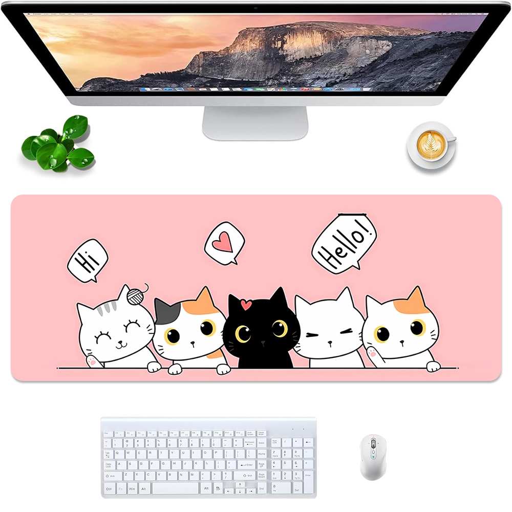 Extended Large Pink Cute Kittens Cat Gaming Mouse Pad, Non Slip Rubber ...