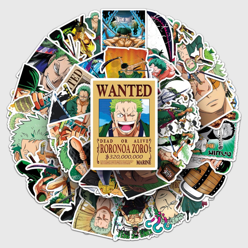 Funny 50 Piece ONE PIECE WANTED Roronoa Zoro Sticker For DIY Phones ...