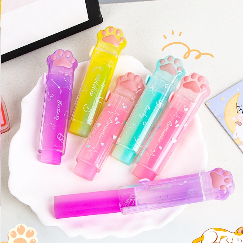 Creative Cat Claw Eraser Gradient Color Push-Pull Eraser Clean without ...