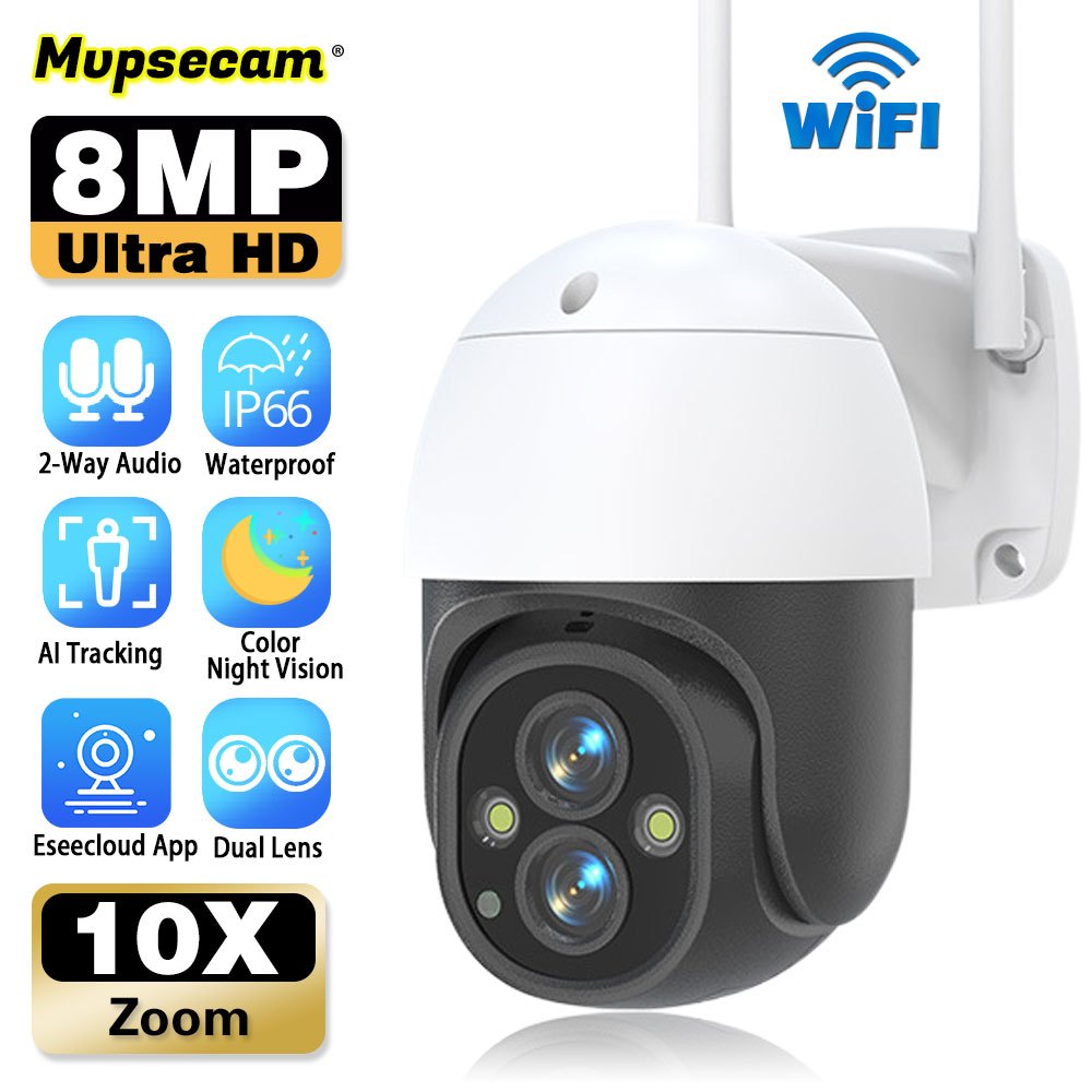 Eseecloud Smart Dual Lens 8MP 4K CCTV Wireless Outdoor Waterproof WiFi ...