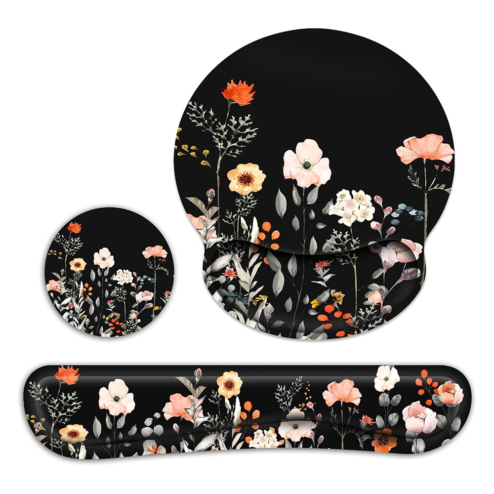 Multicolor Flowers Mouse Pad with Wrist Support, with Memory Foam Wrist ...
