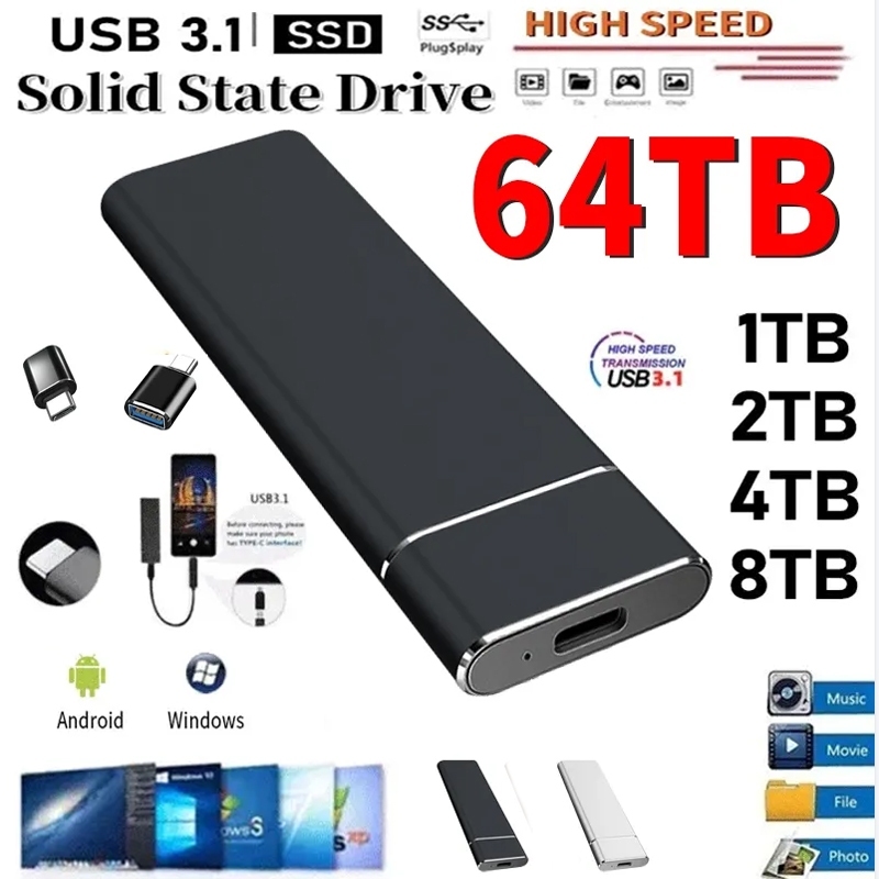 Portable SSD 64TB External Hard Disk 128TB for Data Storage 16TB Moblie ...