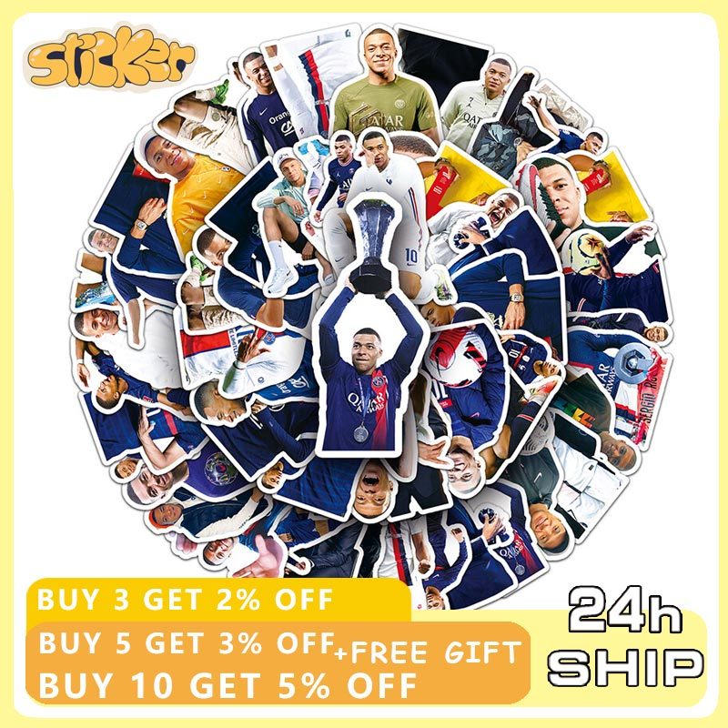 50Pcs Soccer Stars Mbappe Sticker DIY Laptop Phone Motorcycle Luggage ...