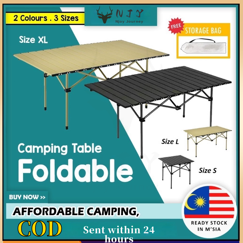 Foldable Camping Table Egg Roll Meja Makan Outdoor Picnic BBQ Meja Kayu ...
