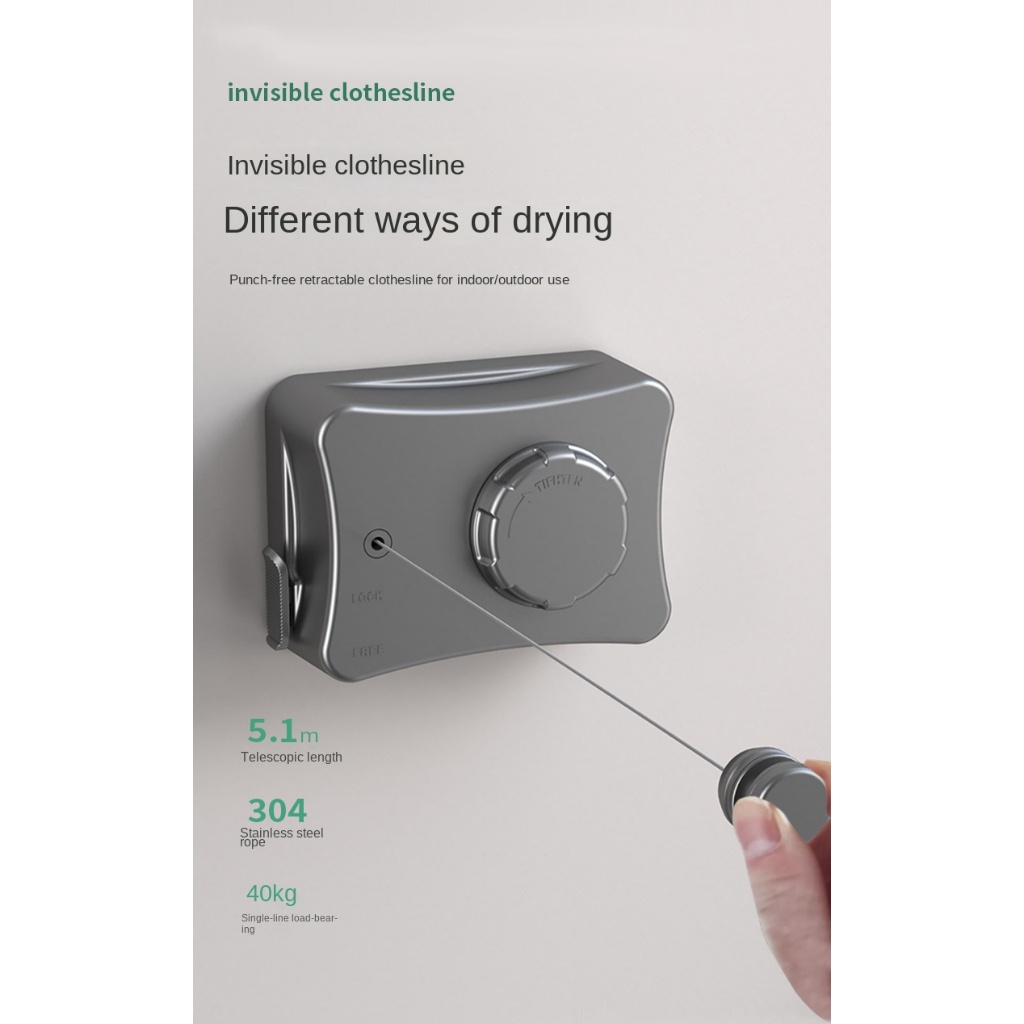 Invisible Clothesline Clothes Drying Handy Tool Rope Indoor Perforation ...