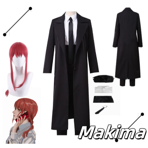 Makima Cosplay Anime Chainsaw Man Costume Black Trench Shirt Uniform ...