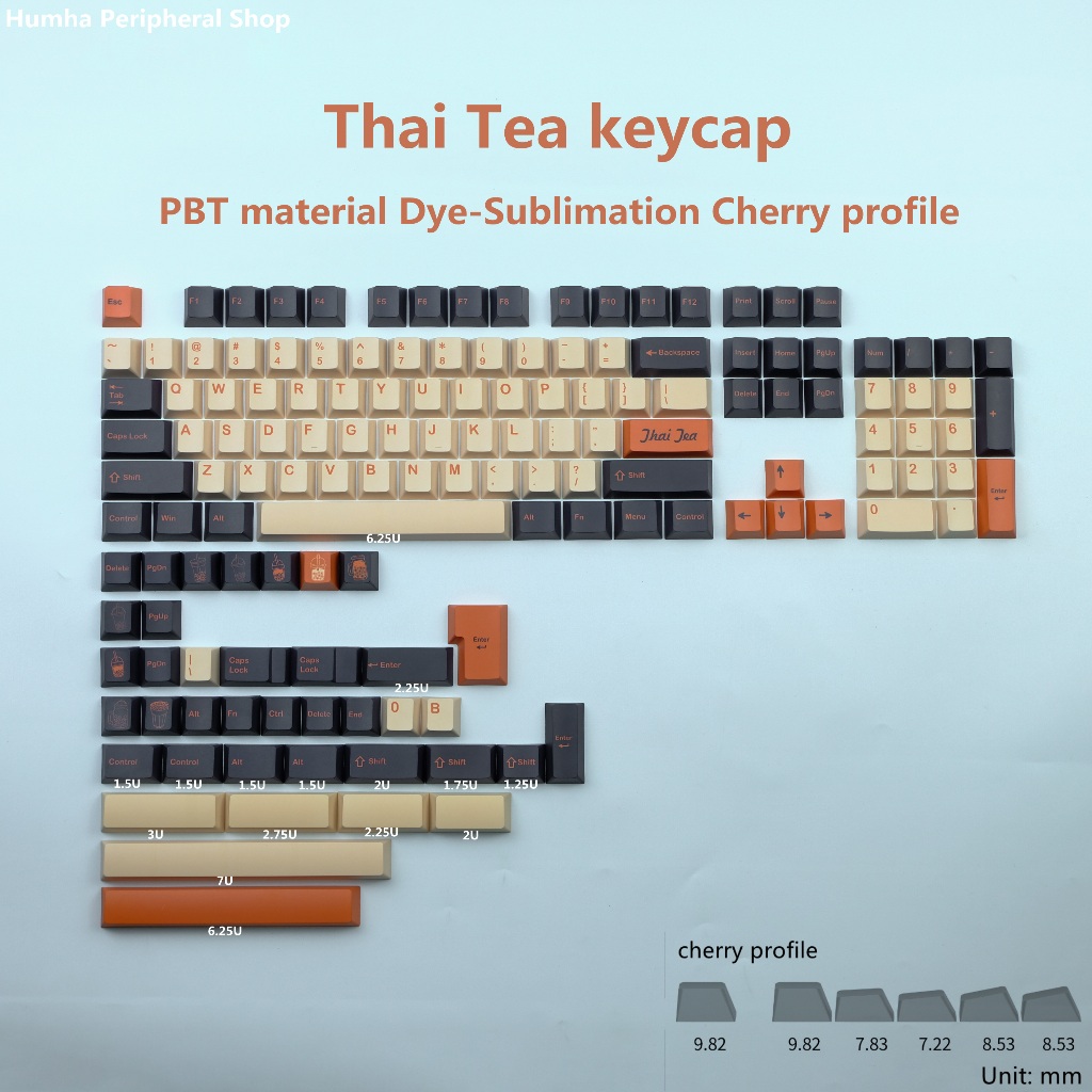 Humha Thai Tea keycap PBT material Dye-Sublimation Cherry profile Mechanical Keyboard keycap ...