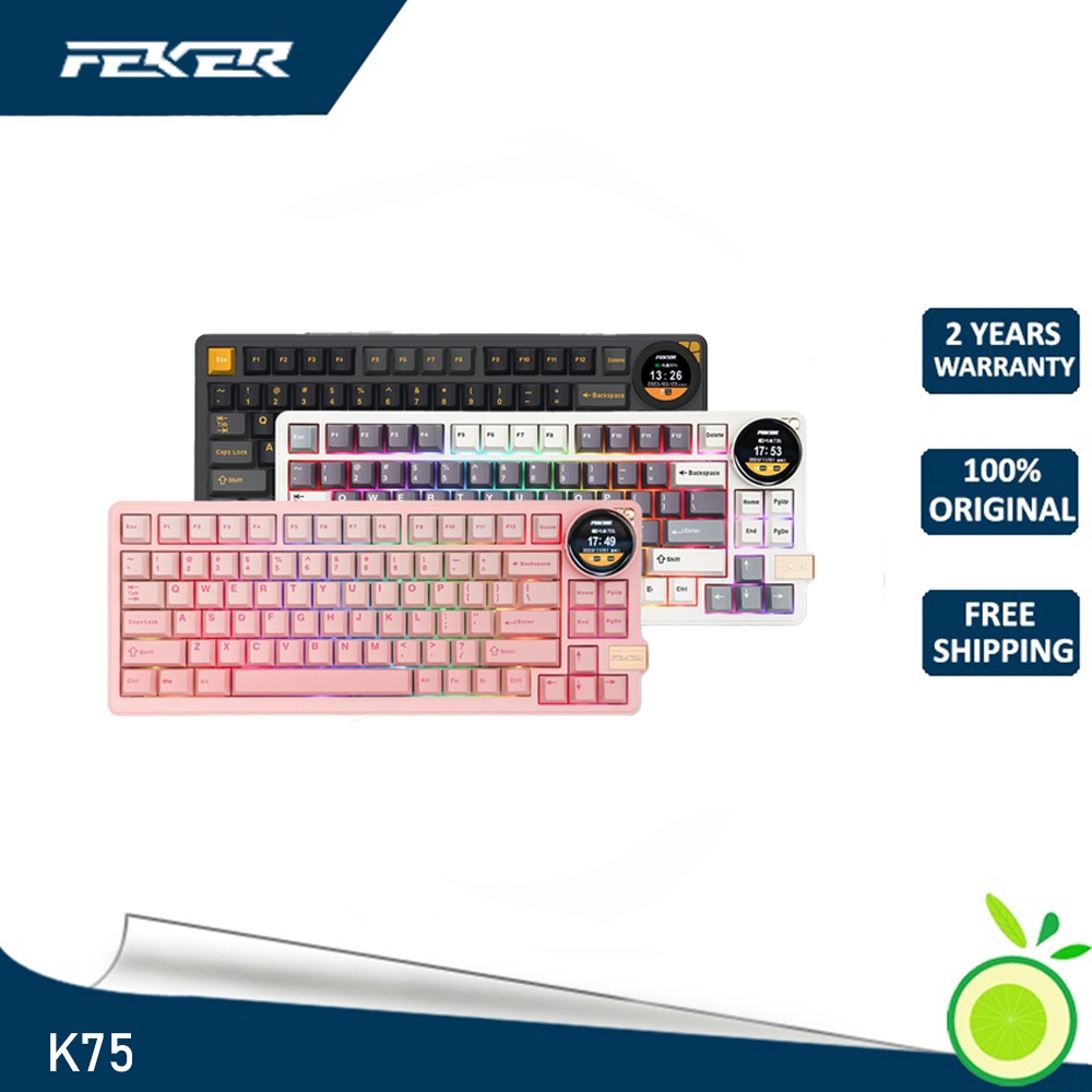 FEKER K75 Youth version knob smart screen Wireless Bluetooth three mode girl games RGB custom ...