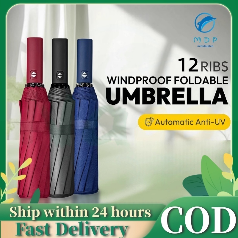 【COD】12 Ribs Umbrella Automatic Anti-UV Umbrella Windproof Foldable ...