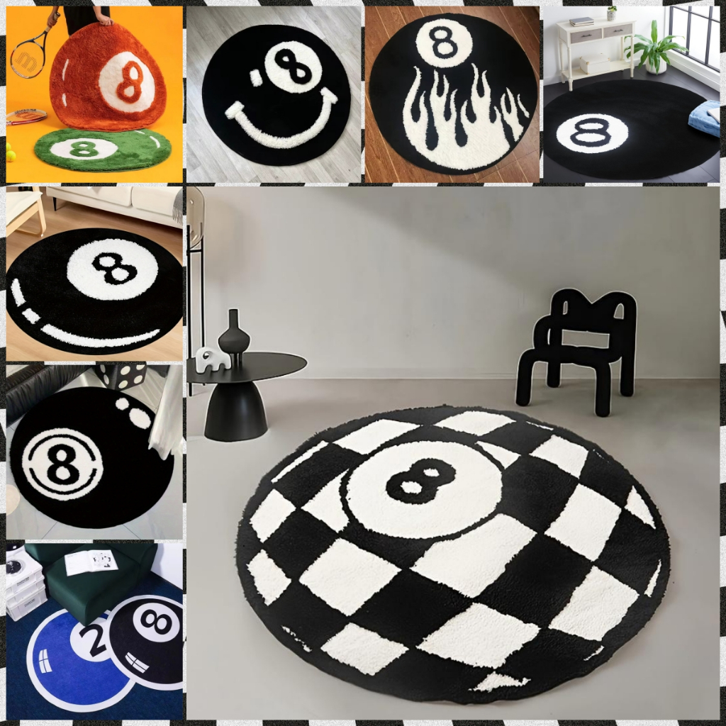 Black 8-Ball Billiards Design Area Rug - Soft, Non-Slip & Machine ...