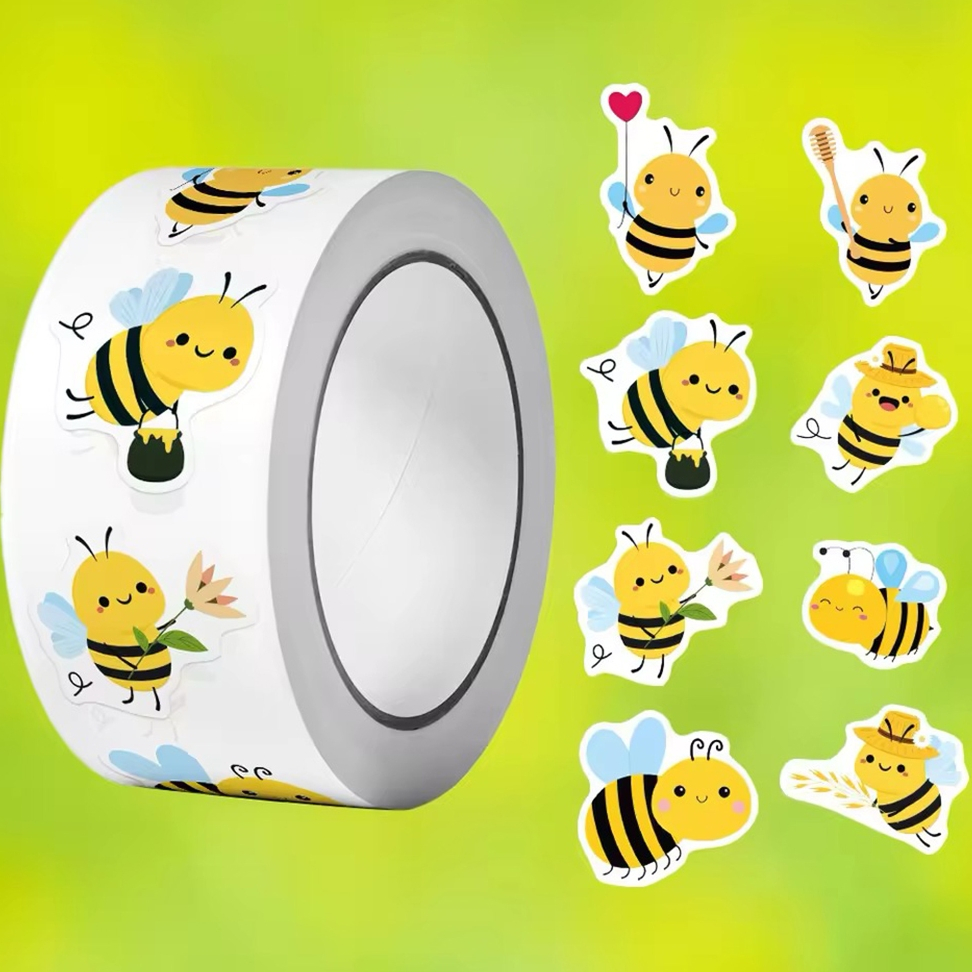 500pcs/roll Cartoon Bee Stickers Cute Animal Sticker Waterproof Self ...