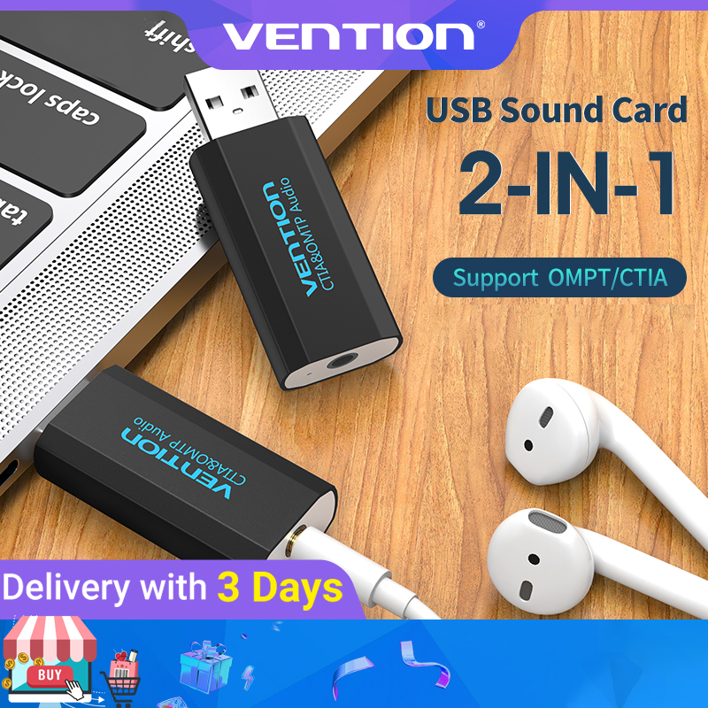 Vention USB Sound Card 2-in-1 External USB Audio Adapter with 3.5mm Aux ...