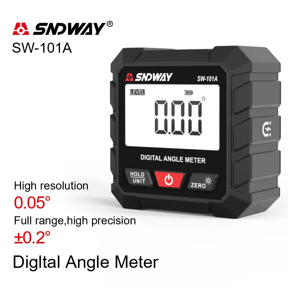 SNDWAY Inclinometer Angle Meter SW-101A Digital 4-Sided Magnetic 4x90° Angle Slope Measurement ...
